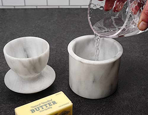 RSVP International White Marble French Butter Pot, Holds One Stick or 1/2 Cup | Made From Natural White Marble | Keep Butter Fresh & Spreadable at Room Temperature in Crock Dish