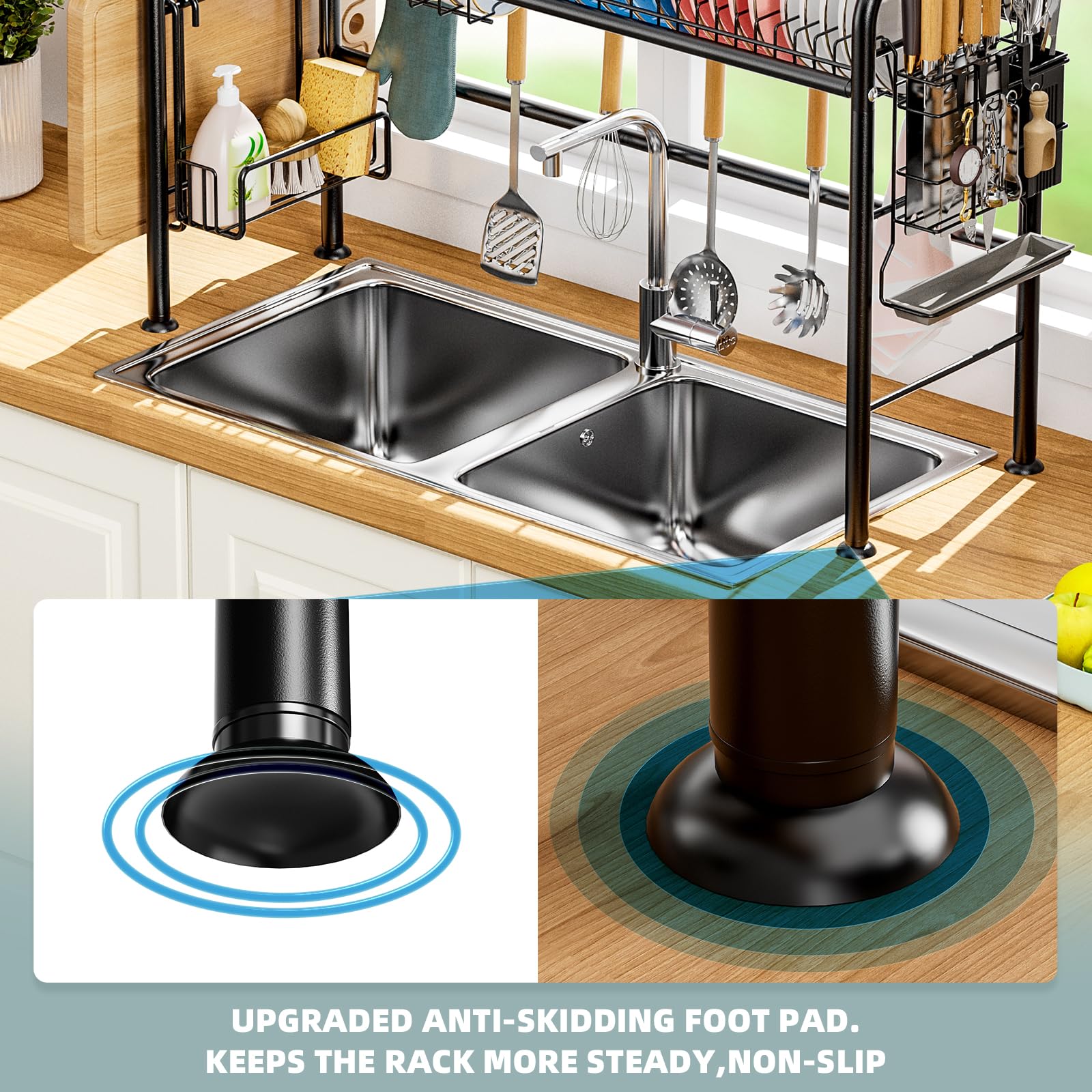 GAOKASE Large Over The Sink Dish Drying Rack, 2 Tier Over Sink Dish Rack with Utensil Holder, Dishes Drainer for Kitchen Counter Kitchen Organizer Metal (Fit≤32" Sink)