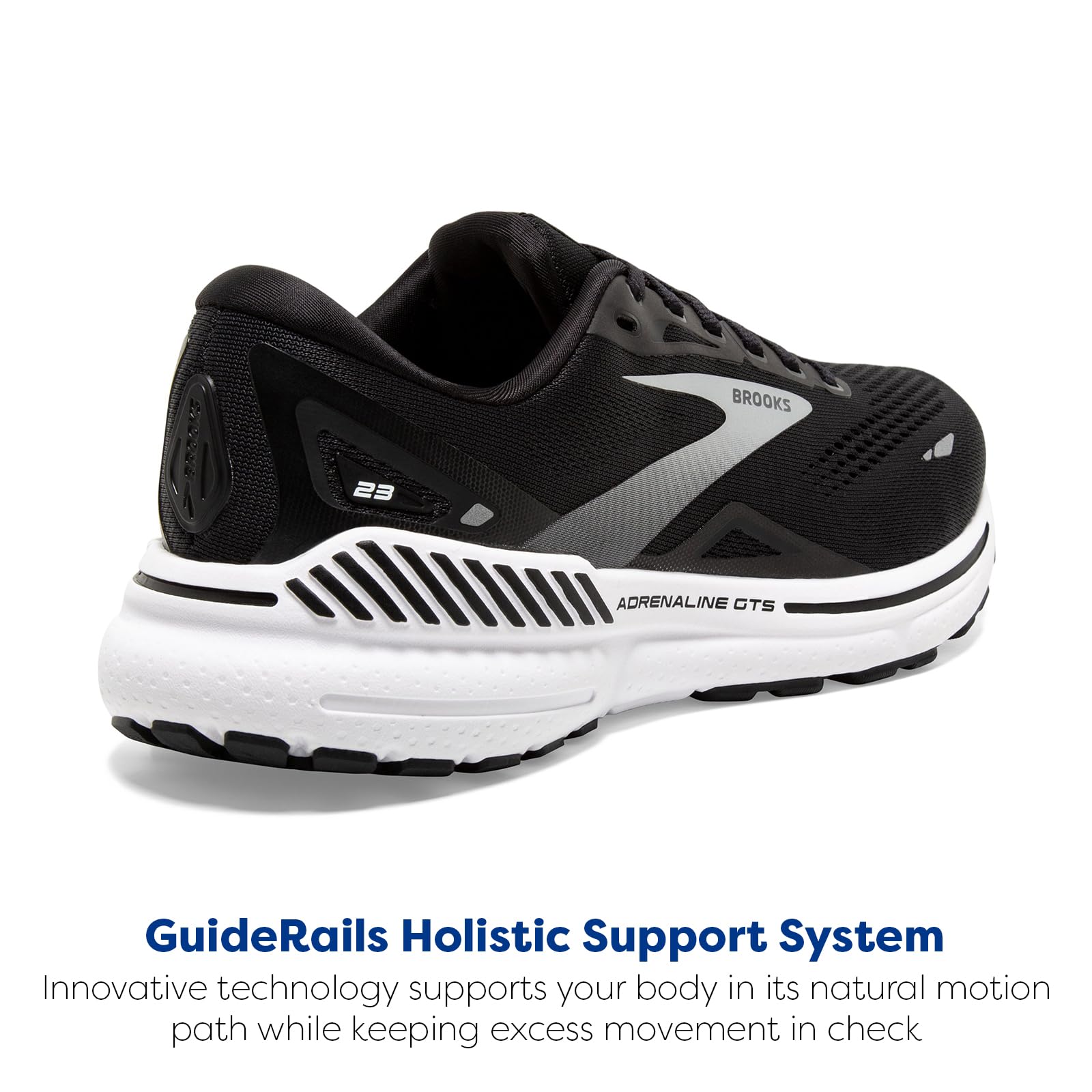 Brooks Men’s Adrenaline GTS 23 Supportive Running Shoe - Black/White/Silver - 9.5 Medium
