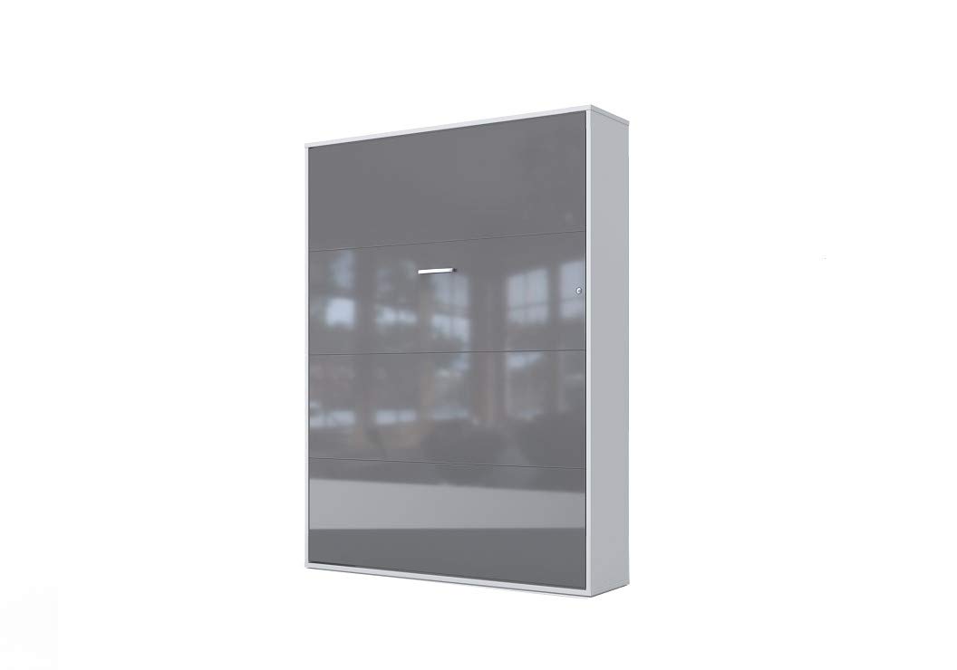 invento Vertical Wall Bed with Mattress European Full XL Size with 2 cabinets (White/Grey)