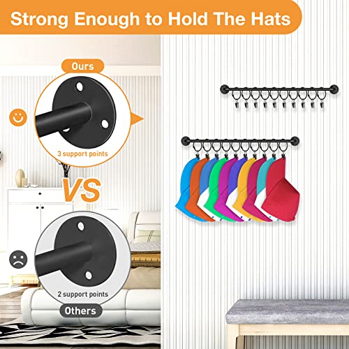 QYINXIU Hat Rack for Wall Baseball Cap,Hat Holder for Wall,Hat Organizer Storage Rack with 20 Removable Metal Clips for Closet Door Bedroom Entrance Laundry, Set of 2, Black