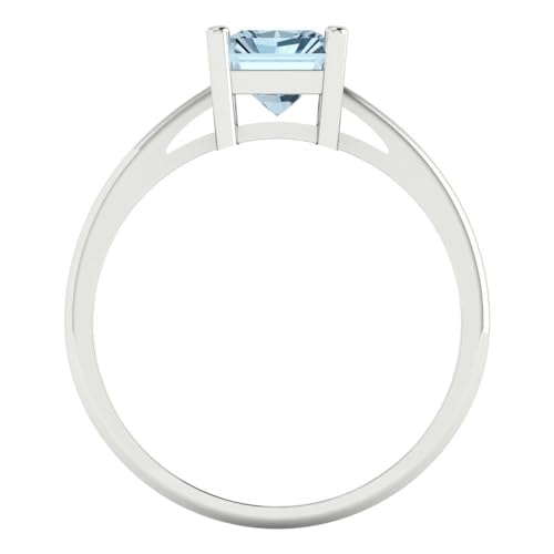 Clara Pucci 2.1 ct Emerald Cut Custom Engraving Aquamarine 4-Prong Classic Designer Solitaire Statement Ring 18K White Gold Size 7