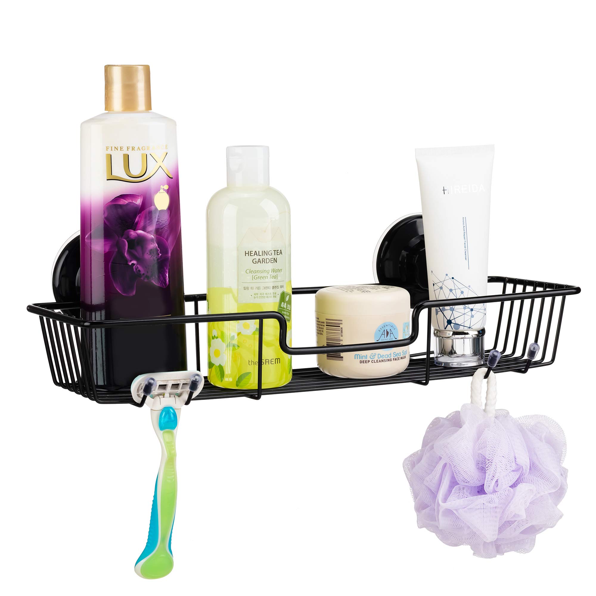 iPEGTOP Strong Suction Cup Shower Caddy Bath Shelf Storage, Combo Organizer Basket for Shampoo, Conditioner, Soap, Razor Bathroom Accessories - Rustproof Stainless Steel, Black
