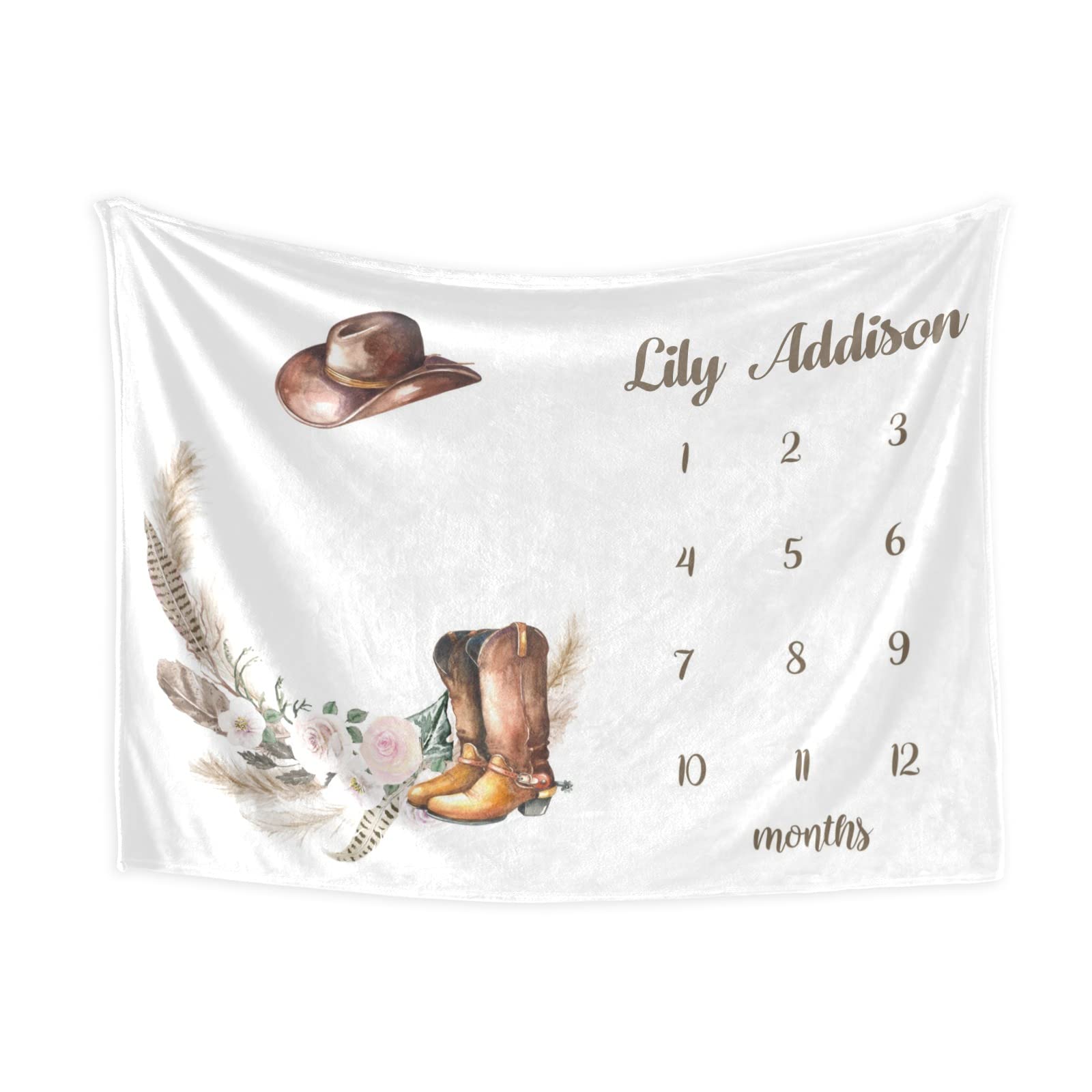 Deven Personalized Baby Blankets for Boys,Girls,Western Cowgirl Floral Vintage Monthly Milestone,Custom New Born Receiving Blanket with Name for Baby Shower 30x40 in Gift