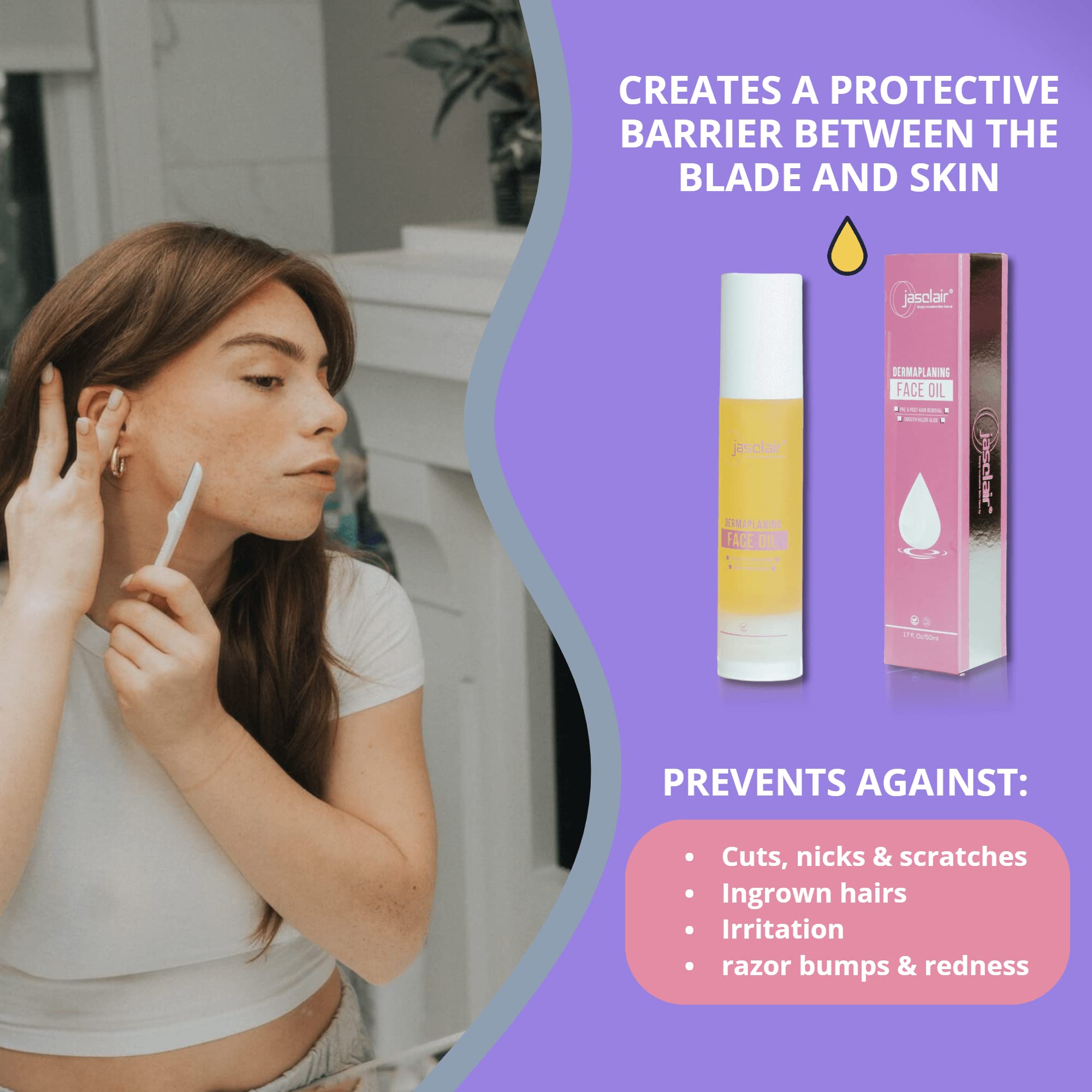 Dermaplaning Oil - Smooth Glide Skin Barrier Shave Oil for Women - Use with Dermaplaning Tool, Face Razor, Eyebrow Razor, Microblades for Face - Softens Area Pre Shave & After Shave