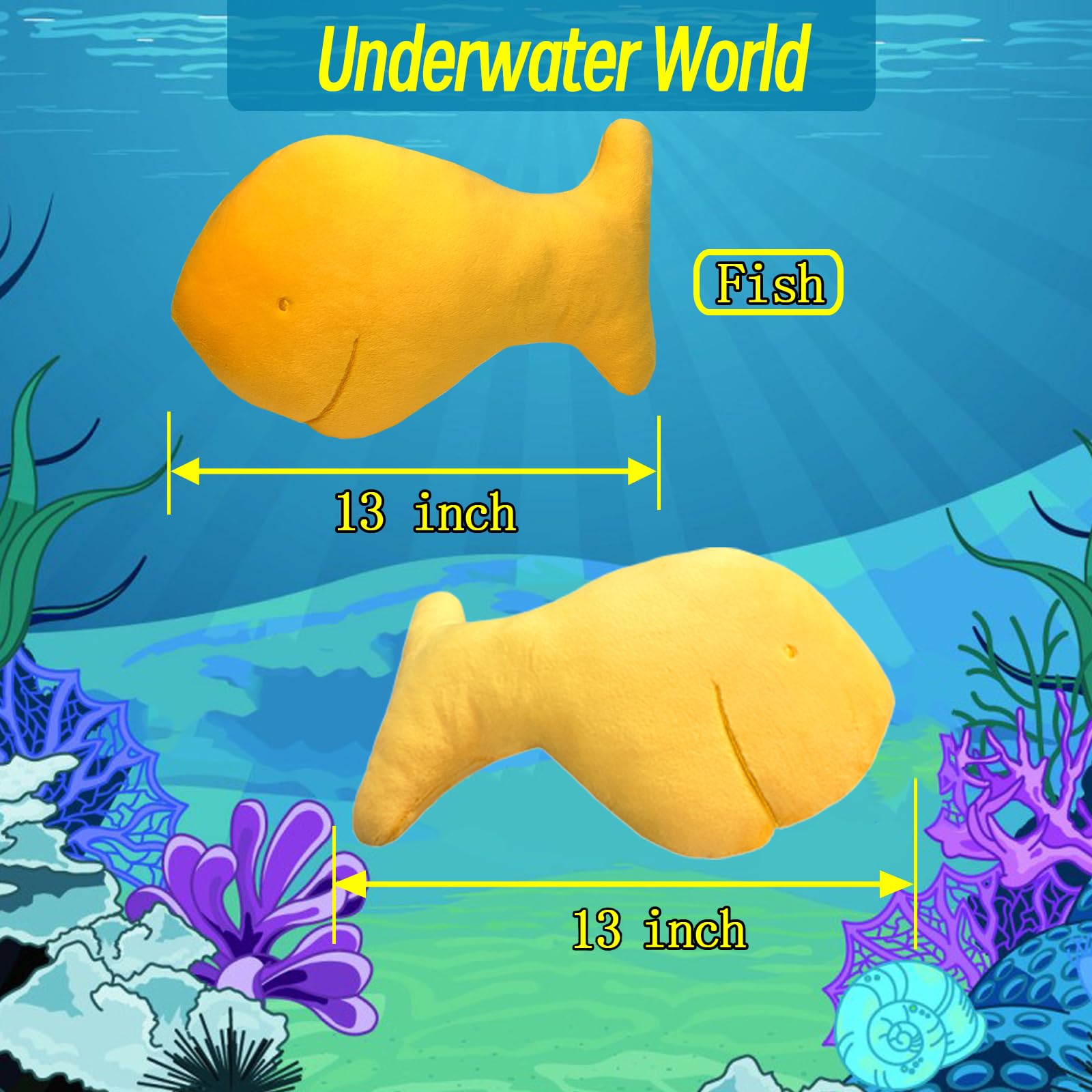 Isaacalyx Fish Chicken Nugget Plush, 13 inch Funny Gifts Gold Soft Fish Chicken Nuggets Pillow for Birthday Gifts, Theme Party Decorations (Fish)