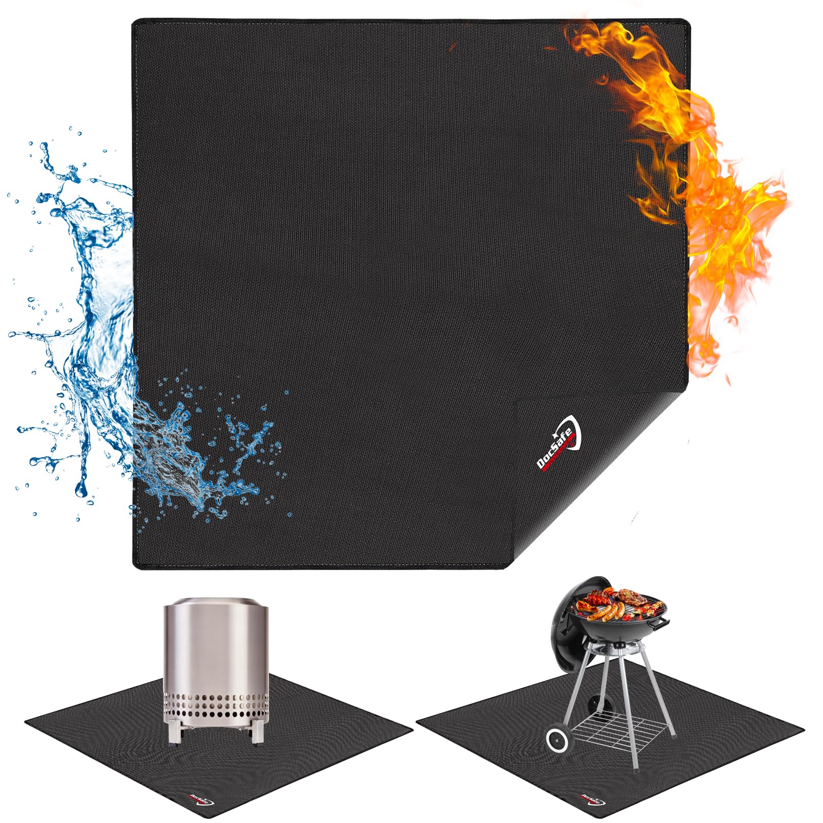 DocSafe 40" Square Fire Pit Mat Under Grill Mat,Fireproof Mat 4 Layers Fire Pit Pad Protect for Deck Patio Grass Outdoor Wood Burning Fire Pit and BBQ Smoker,Portable Reusable and Waterproof,Black