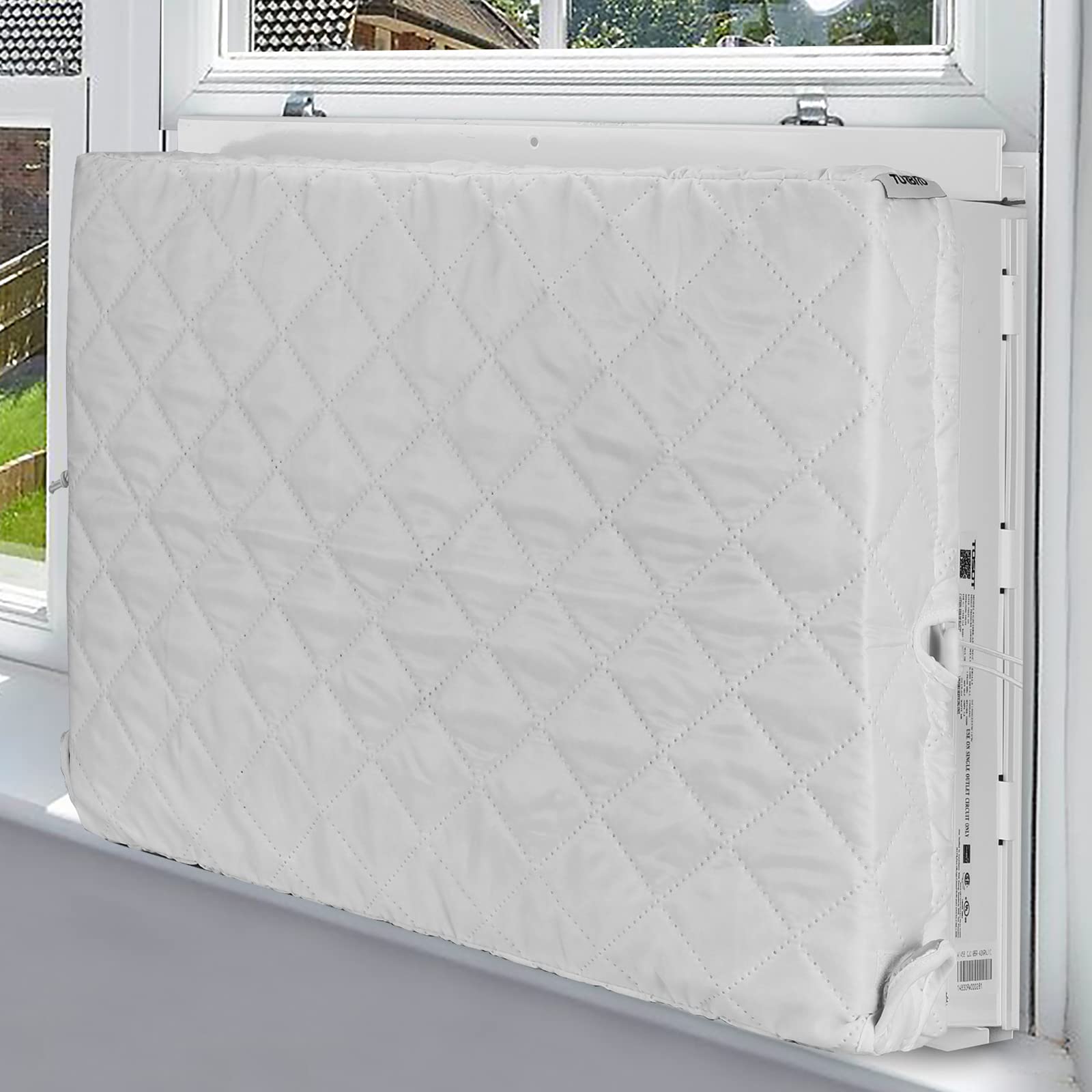 TURBRO Indoor Insulated Window Air Conditioner Cover - Waterproof, Dustproof, Winterproof - Universal Drawstring Design with Multiple Power Cord Holes - Fits Up to 20” L x 2.4” W x 15” H