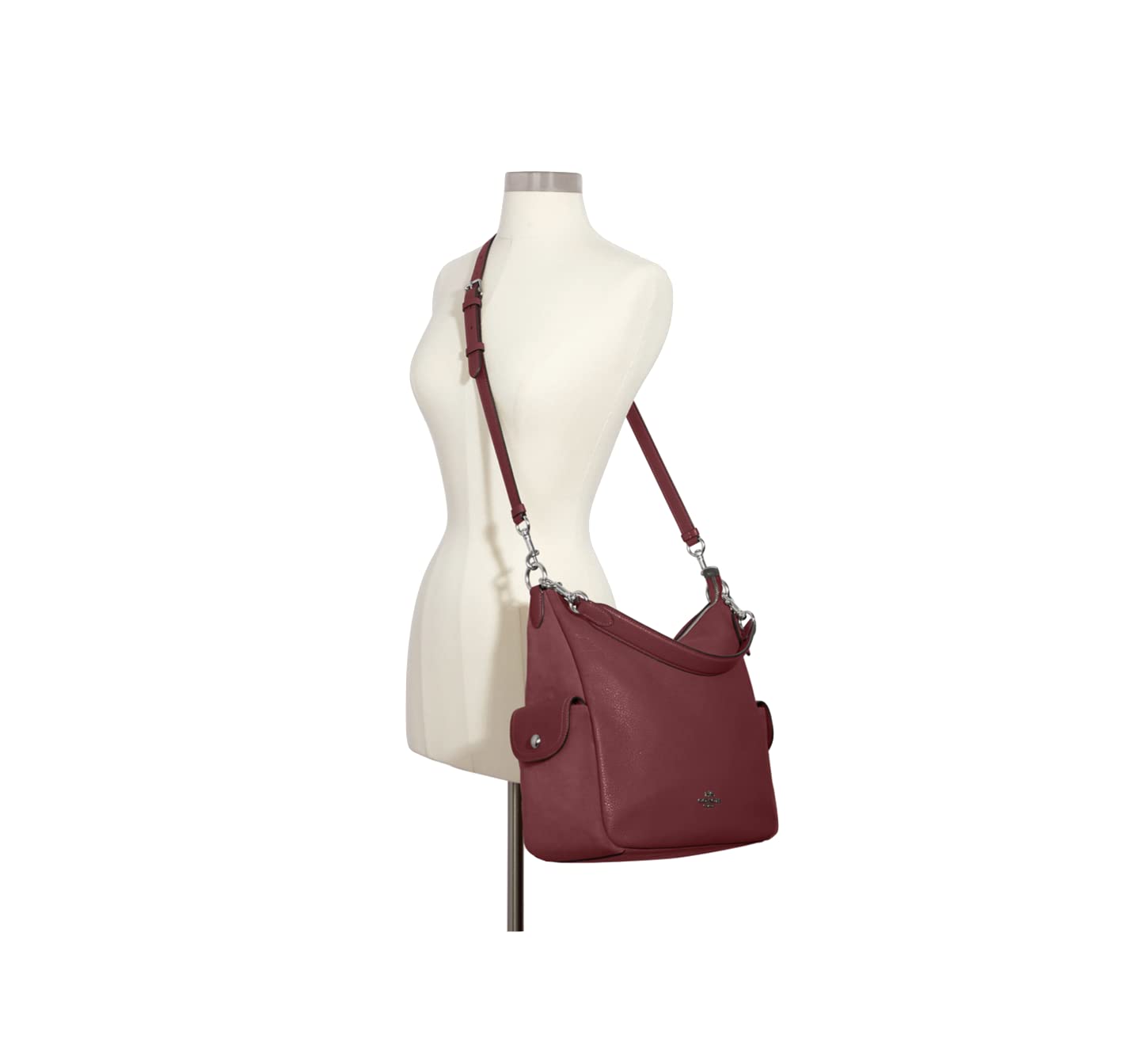 COACH Pebble Leather PENNIE Shoulder Hobo Crossbody Cherry Red