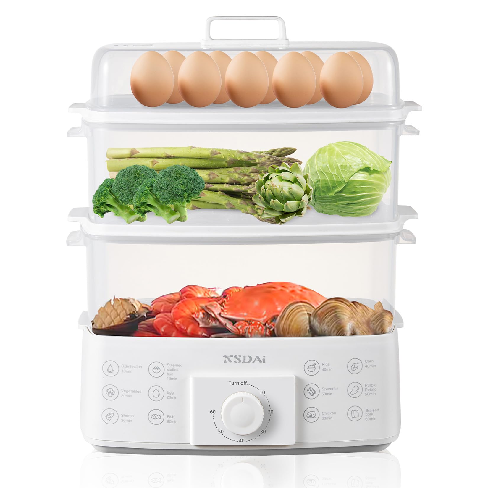 Electric Food Steamer for Cooking, 3 Tier Vegetable Steamer 12.7QT with 60Min Timer, Veggie Steamer with Auto Shutoff & Boil Dry Protection