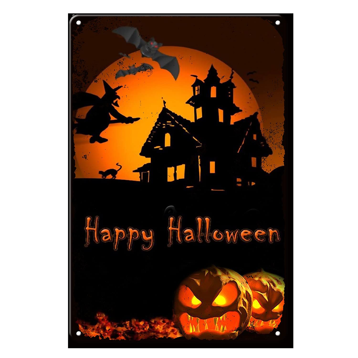 Vintage Halloween Decor Room Wall Art - Happy Halloween Signs Pumpkin Ghost Metal Sign for Garden Home Kitchen Bar-12X8 Inches