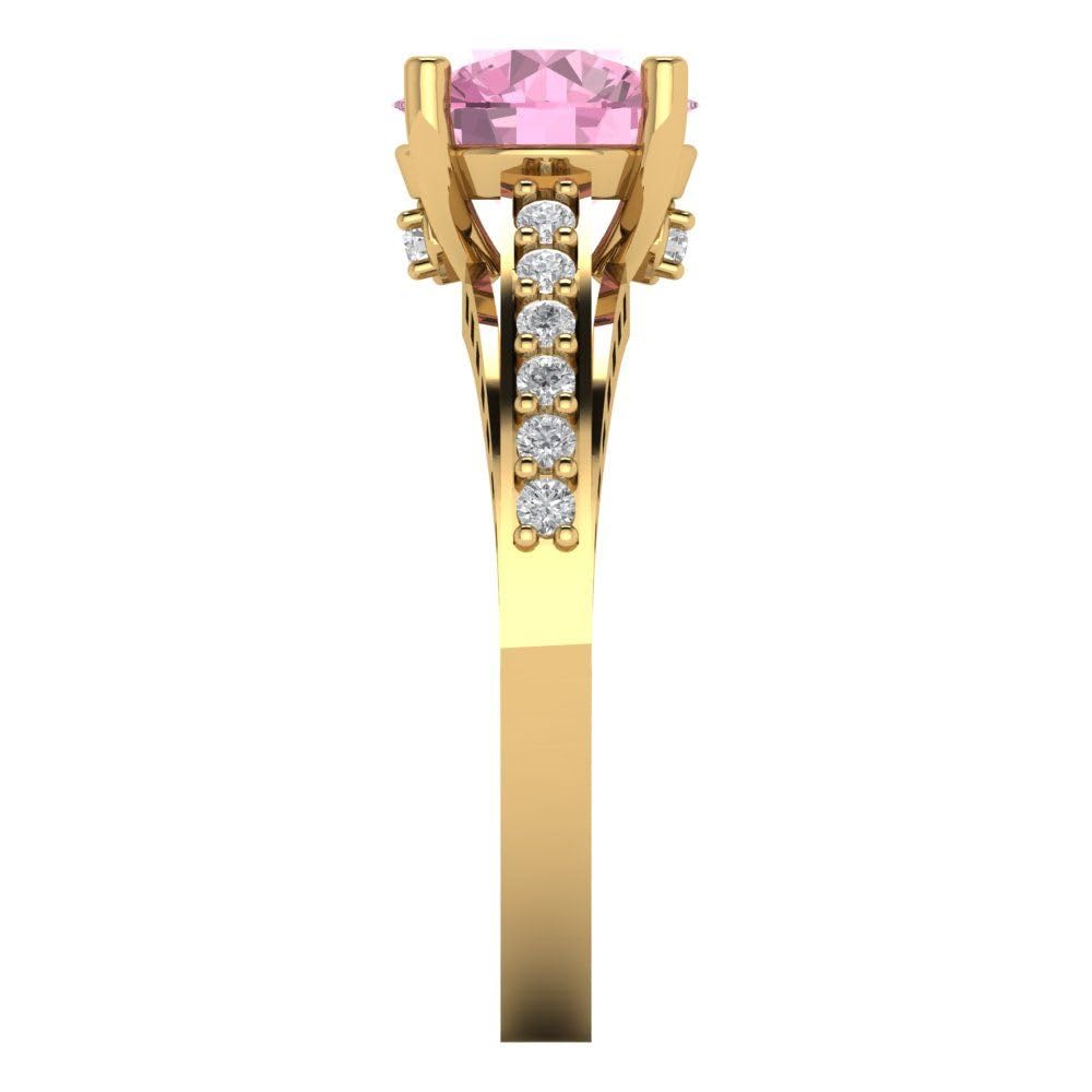 Clara Pucci 2.21 ct Round Cut cathedral Solitaire Pink Simulated Diamond Engagement Promise Anniversary Bridal Ring 14k Yellow Gold