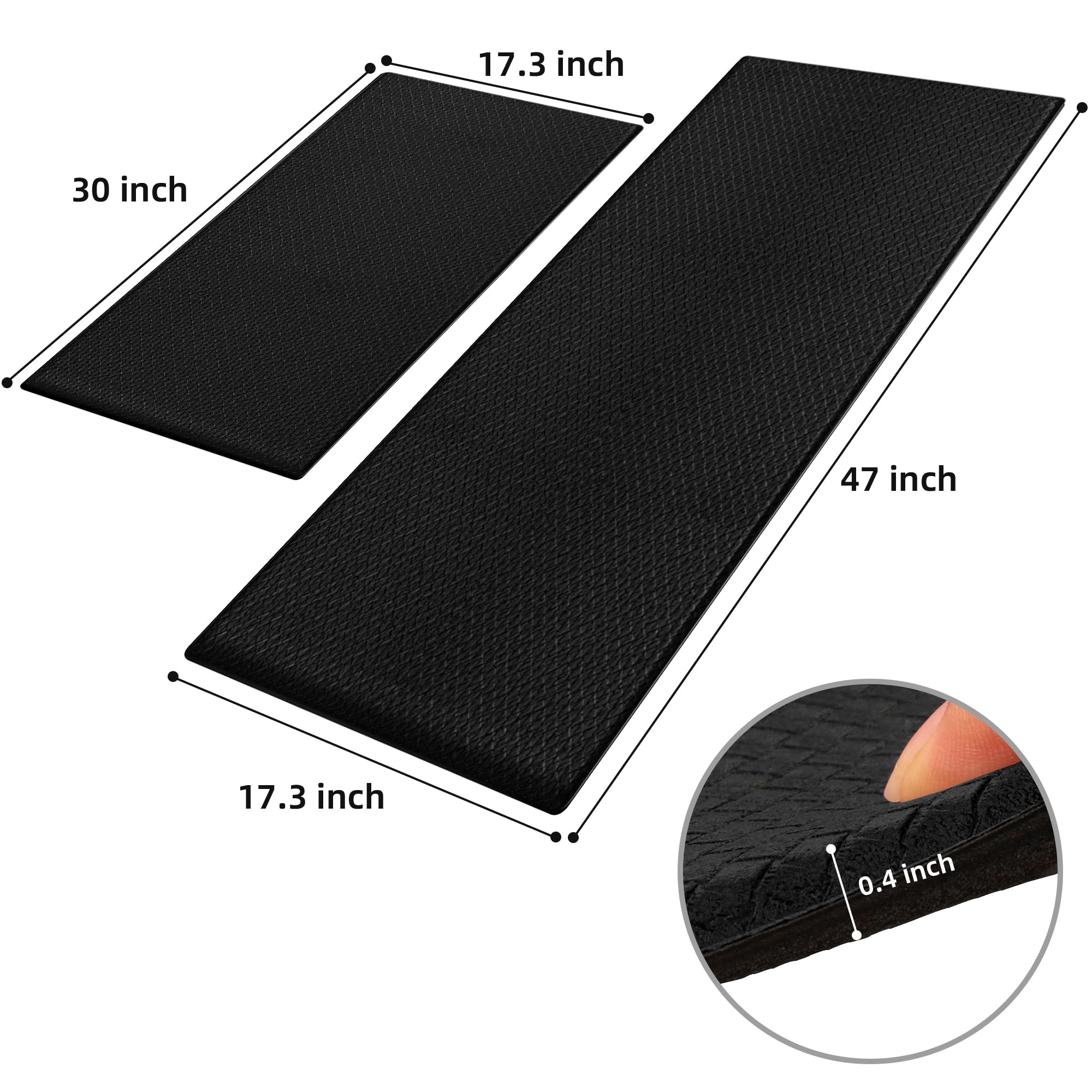 Cenivi 2PCS Kitchen Rugs, Kitchen Mat, 47 Inches Cushioned Anti-Fatigue Kitchen Rug, Kitchen Mats for Floor, Non-Slip Kitchen Rugs Sets of 2, Waterproof Kitchen Mat 17.3"×30"+17.3"×47",Black