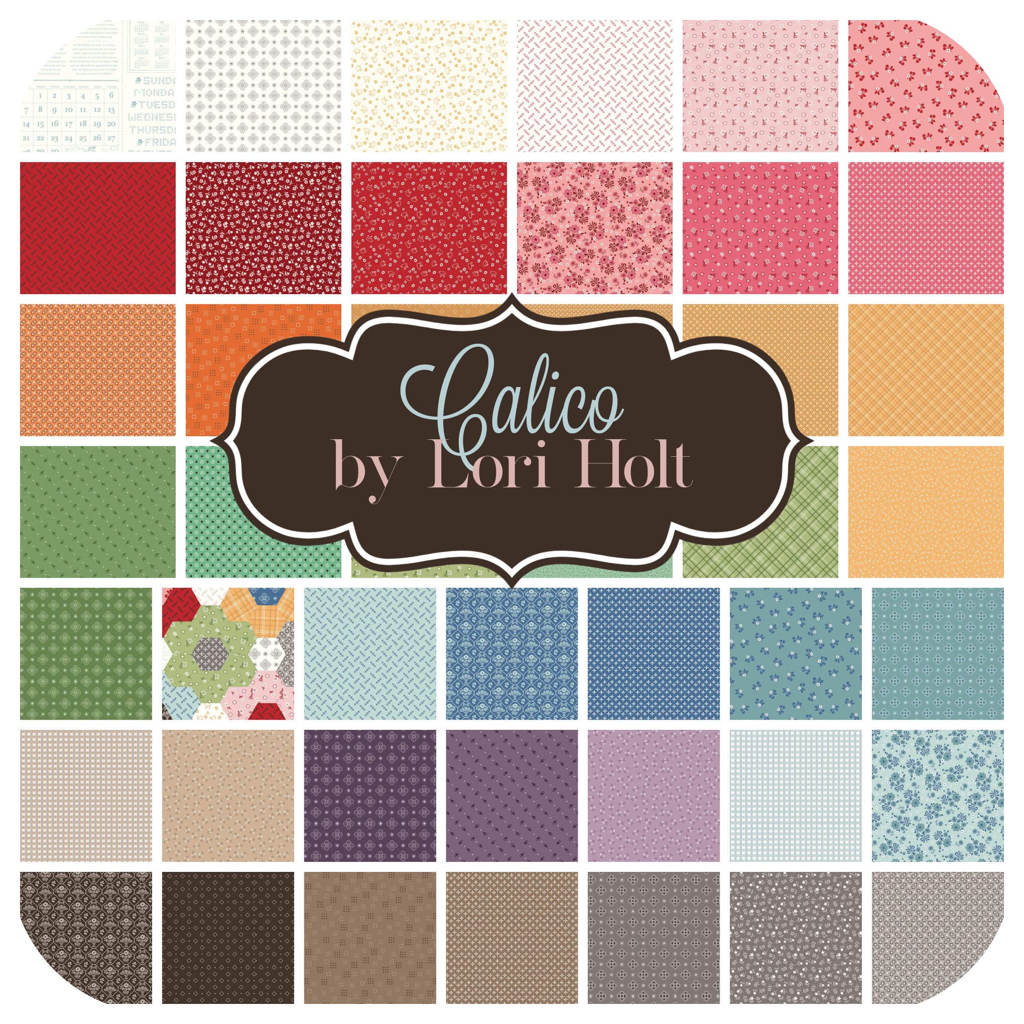 Calico Fat Quarter Bundle (37 Pieces) by Lori Holt for Riley Blake 18 x 21 inches (45.72 cm x 53.34 cm) Fabric cuts DIY Quilt Fabric