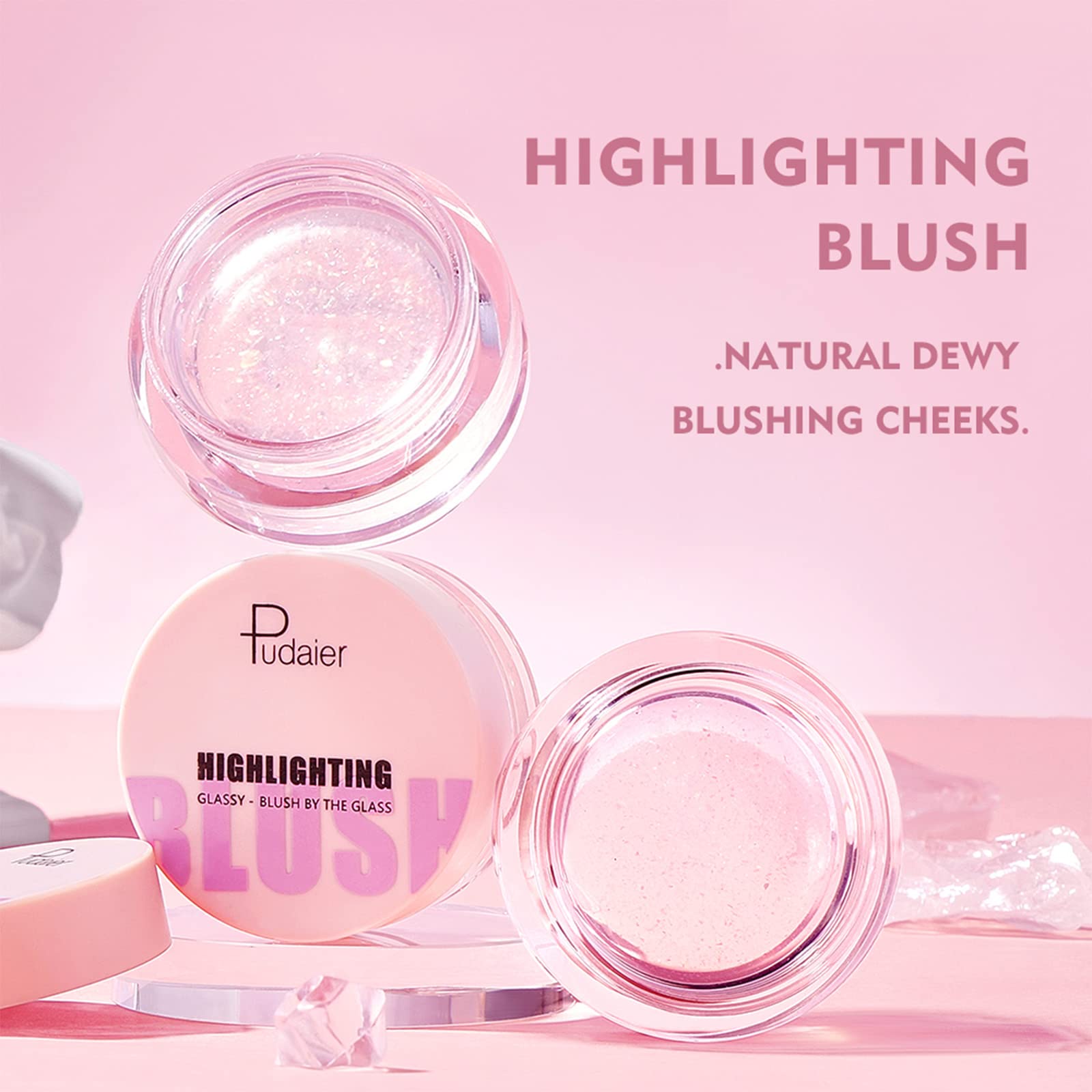 Color Changing Blush for Cheek & Lips, Magic Blush Rouge Color Changing Cream Blush, Multi Use Moisturizing Glitter Transparent Color Change Lip Gloss Liquid Blusher Face Lip Makeup (02# Glitter Blush)