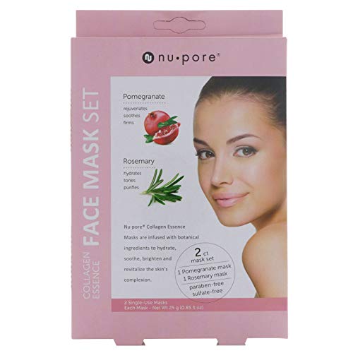 Nu-Pore Collagen Essence Face Mask Set, Pomegranate & Rosemary, 2 Single-Use Masks, 0.85 fl oz (25 g) Each
