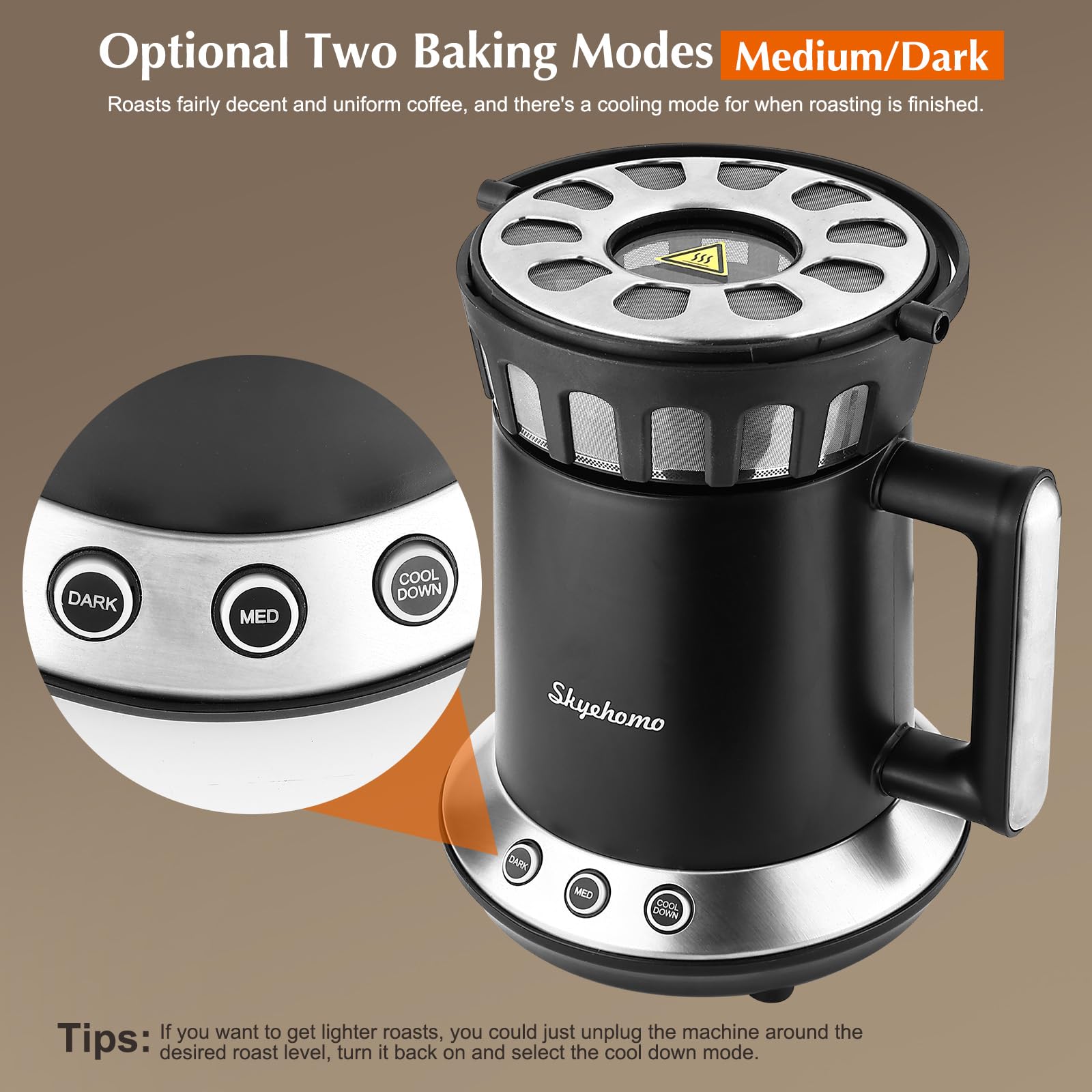 HOMOKUS Coffee Roaster,Coffee Roaster Machine for Home Use,Two Baking Modes Optional(Med and Dark),One-Touch Control Coffee Bean Baker Roaster with Cooling Mode