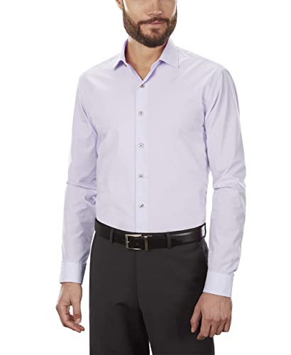 Kenneth Cole Unlisted Men's Dress Shirt Slim Fit Solid, Lilac, 15"-15.5" Neck 34"-35" Sleeve