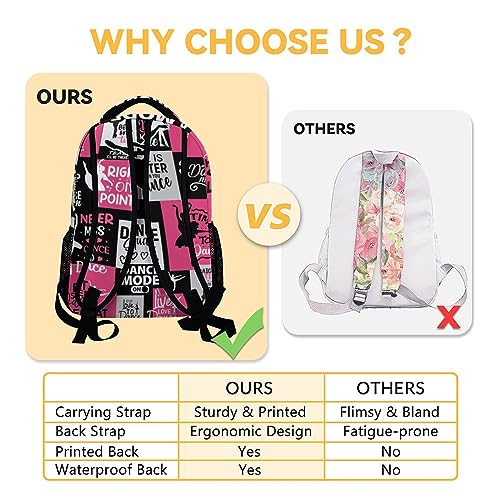 NEWGRY Personalized Name Dance Girls Backpack for School, 16 Inches Custom Black Backpacks for Teens, Modern Lightweight Bookbag for Middle School
