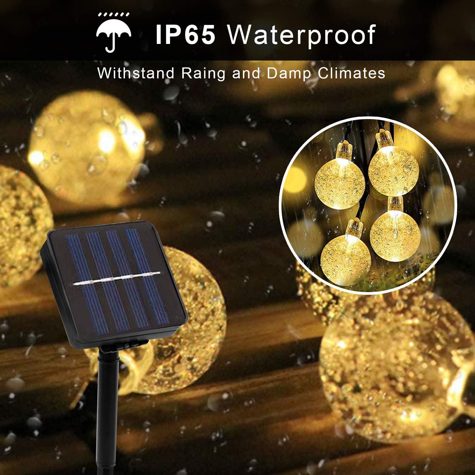 Solar Globe String Light 100 LED 39FT Outdoor Patio Lights , Waterproof & 8 Modes for Christmas,Halloween,Yard Party, Garden,Wedding,Home (Warm Yellow)