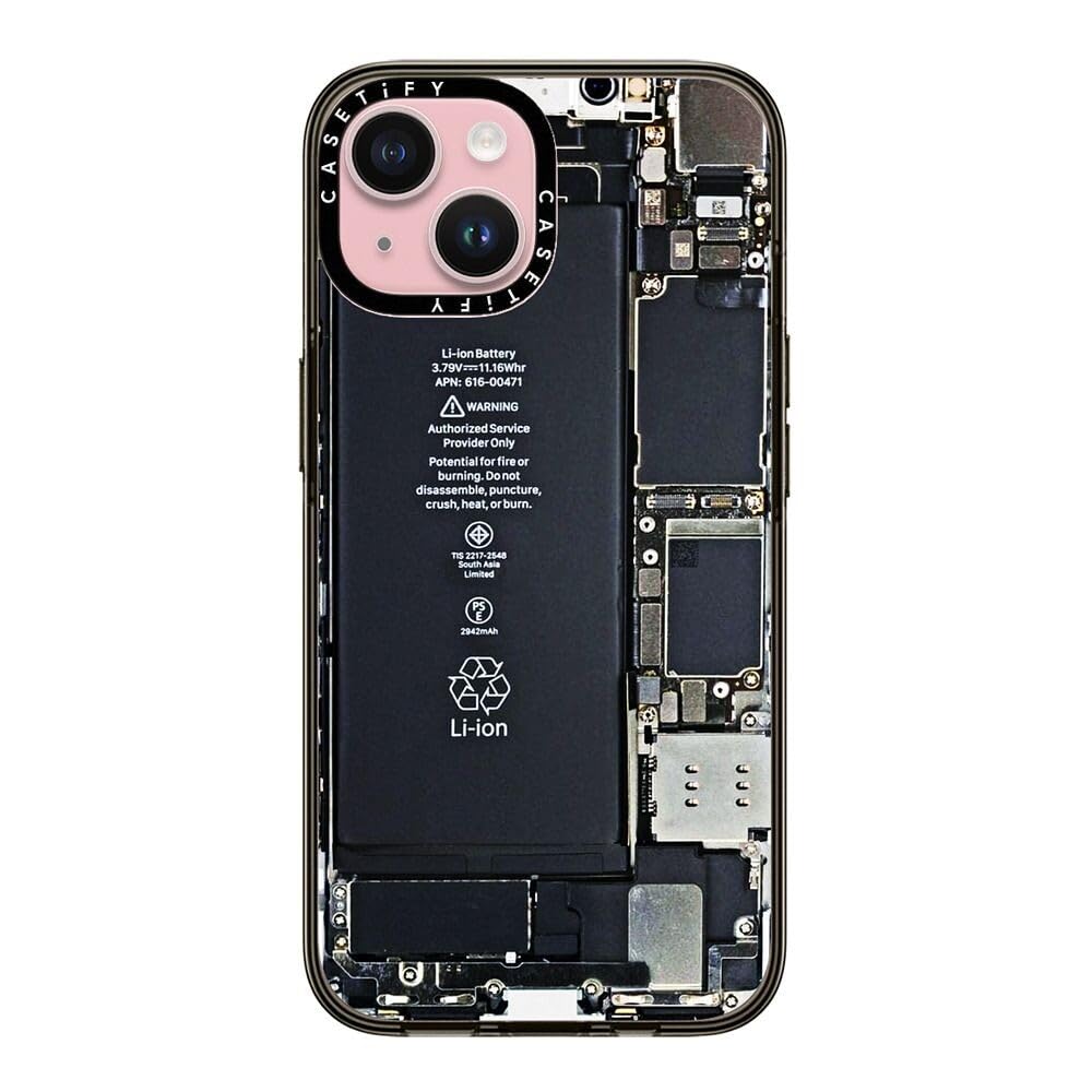 Casetify Compact Case for iPhone 15 [2X Military Grade Drop Tested / 4ft Drop Protection] - Inside Parts - Clear Black CTF-8700029-16006037