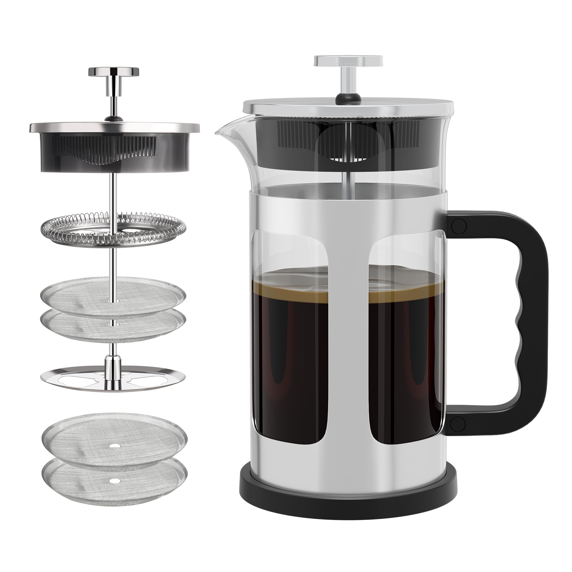 Gulex® French Press Coffee Maker Tea Maker (36 oz) 304 Stainless Steel Glass Coffee Press with 4 Filters Screen