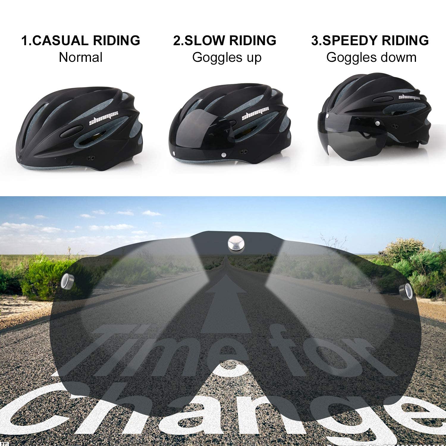 Bike Helmet, Shinmax Bicycle Helmet with USB Charging Light&Detachable Magnetic Goggles&Removable Sun Visor&Portable Bag Adjustable Cycling Helmet