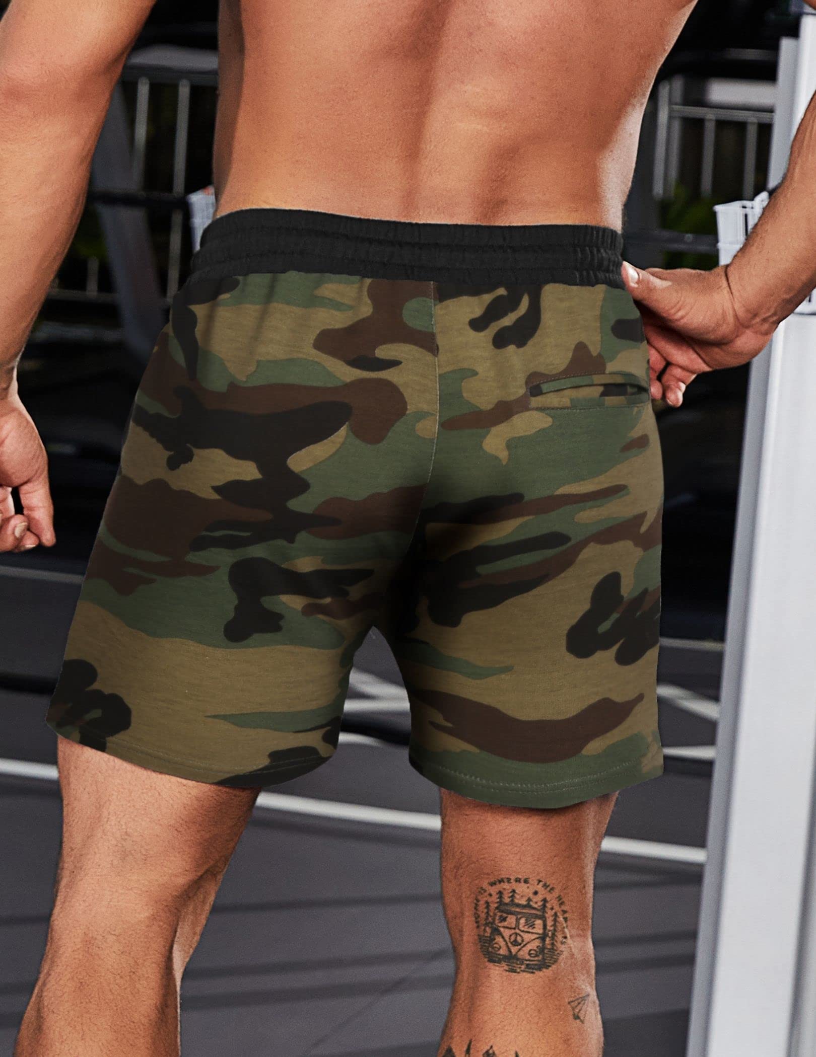 COOFANDY Men's Dry-Fit Sweat Resistant Active Athletic Performance Shorts, Green Camo, Large