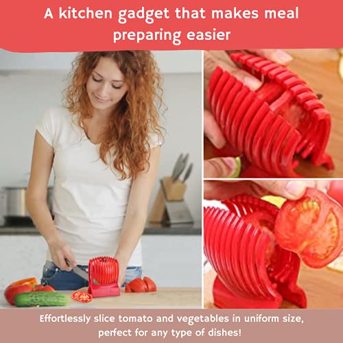 Tomato Slicer Holder with Ergonomic Grip and Dividers Vegetable Cutter for Precise Cuts Firm Tomatoes Lemons Potatoes Round Fruits Kitchen Cutting Aid Gadgets Tool