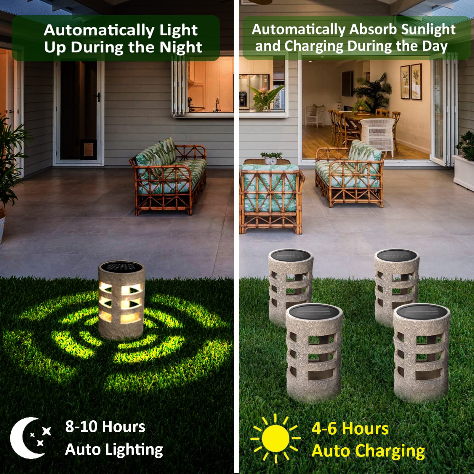 Solar Lights Outdoor Decorative (4pack), Auto-Work Stone Solar Garden Lights, Solar Yard Lights, Solar Pathway Lights, Outdoor Solar Rock Lights Waterproof for Garden Yard Decor Walkway Sidewalk