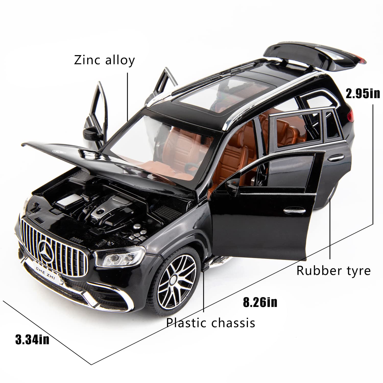 WAKAKAC Benz GLS63 AMG Model Car 1/24 Alloy Diecast Collectible Pull Back Toy Car with Light and Sound Door Can Be Opened for Kids Boys Gift (Green)