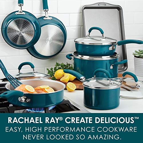 Rachael Ray Create Delicious Nonstick Cookware Pots and Pans Set, 13 Piece, Teal Shimmer