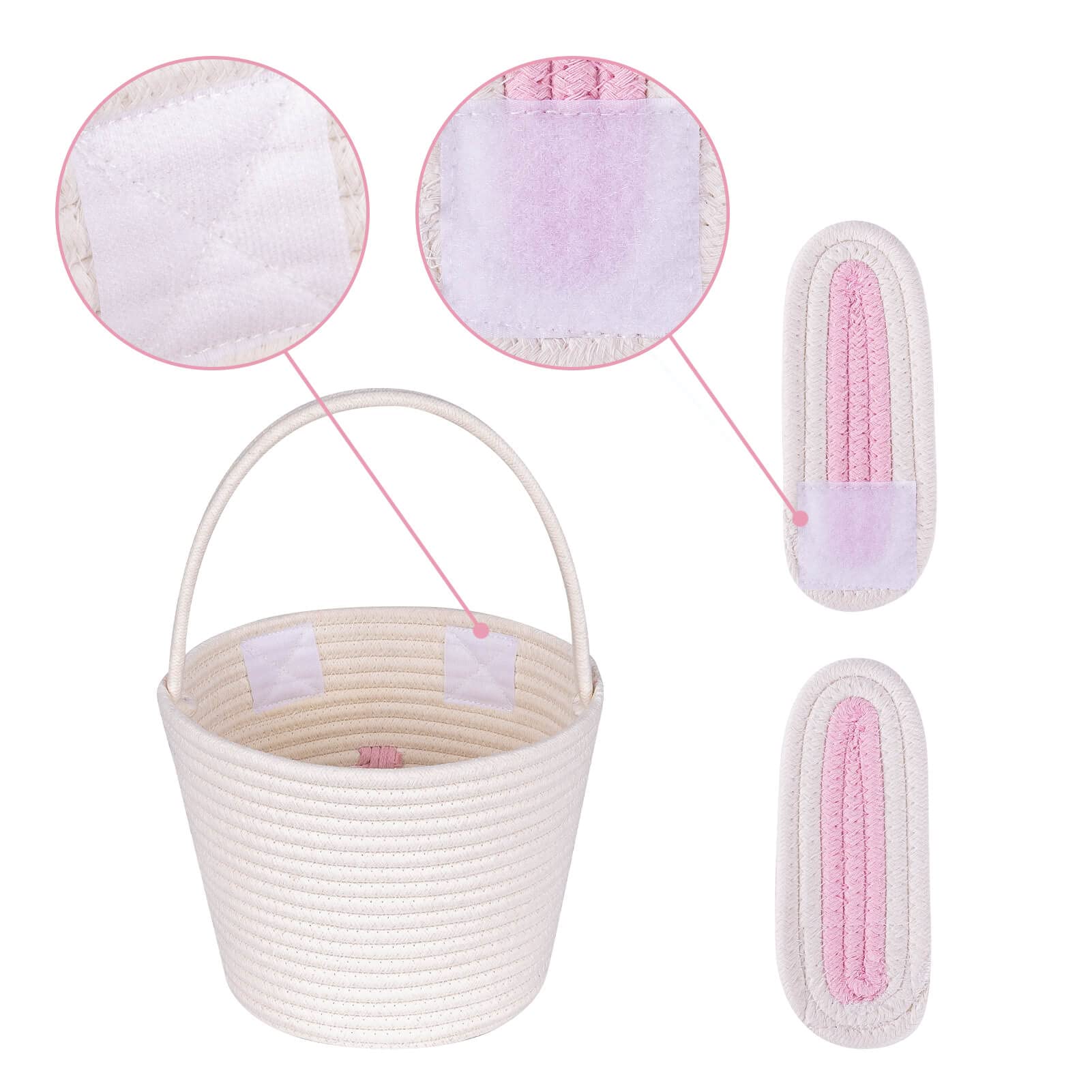 CubesLand Easter Bunny Basket Easter Buckets for Kids with Ear, Easter Egg Hunt Basket Bags Easter Gifts for Girls Baby Kids Children Pink White 9.8 x 7.8 x 7.8β