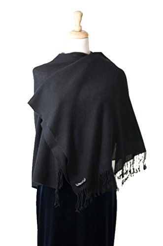 Cashmere Shawl Scarf Handmade 100% Pure Lightweight Oversized (Black)