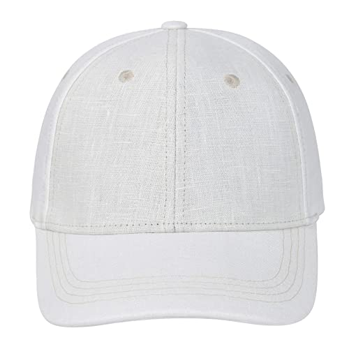 BOTVELA Linen Baseball Cap for Men Breathable Summer Dad Hat Adjustable Structured Outdoor Sports Cap (White)