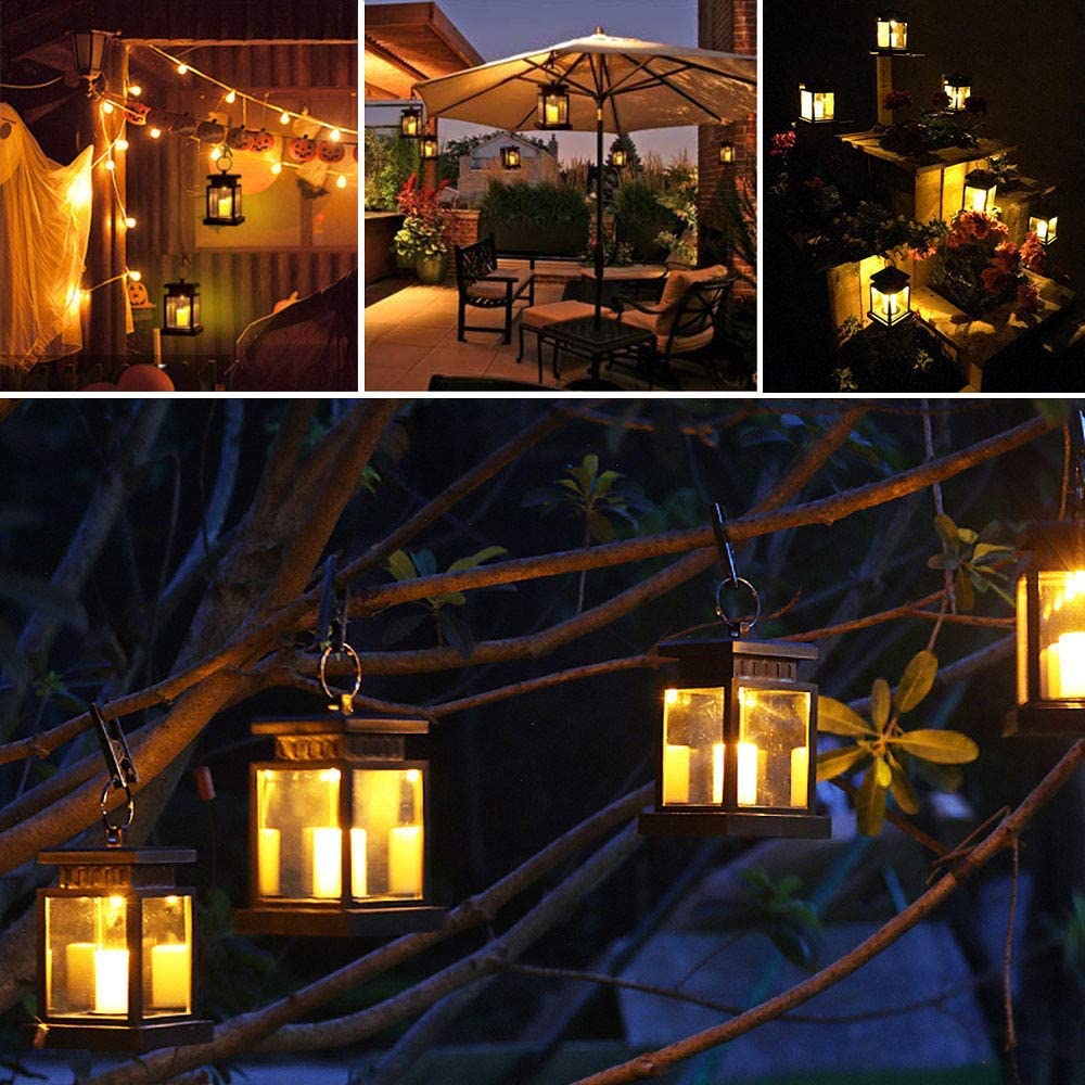 Solar Retro Hanging Lantern Outdoor Waterproof Decorative Chandelier with Fairy Lights for Garden, Terrace, Lawn, Umbrella, Terrace, Tree, Road (Warm White, 4 Pack)
