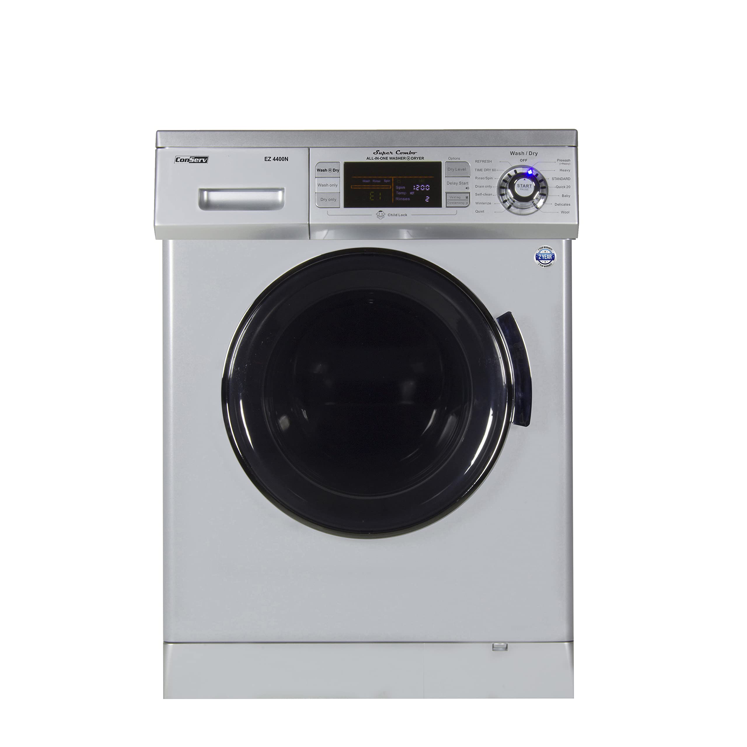 Conserv Pro Compact 110V Vented/Ventless 13 lbs Combo Washer Sensor Dry 1200 RPM Silver