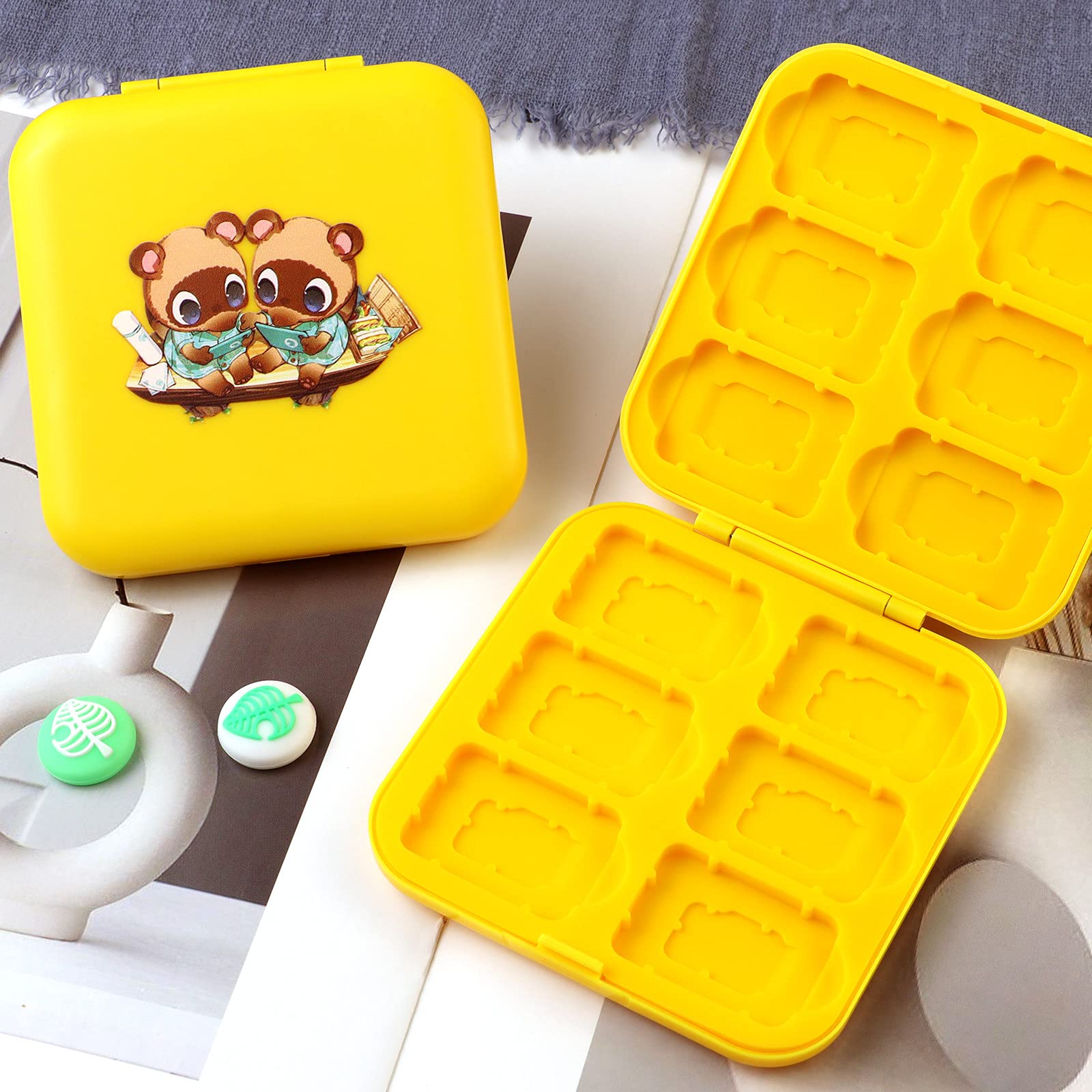 UFOPETIE Card Case for Nintendo Switch Game Card,Compatible with Nintendo Switch Case Animal Crossing Theme,Game Case for Animal Crossing Cards,for Switch Accessories-Thumb Grip 2PCS-Fishing Break