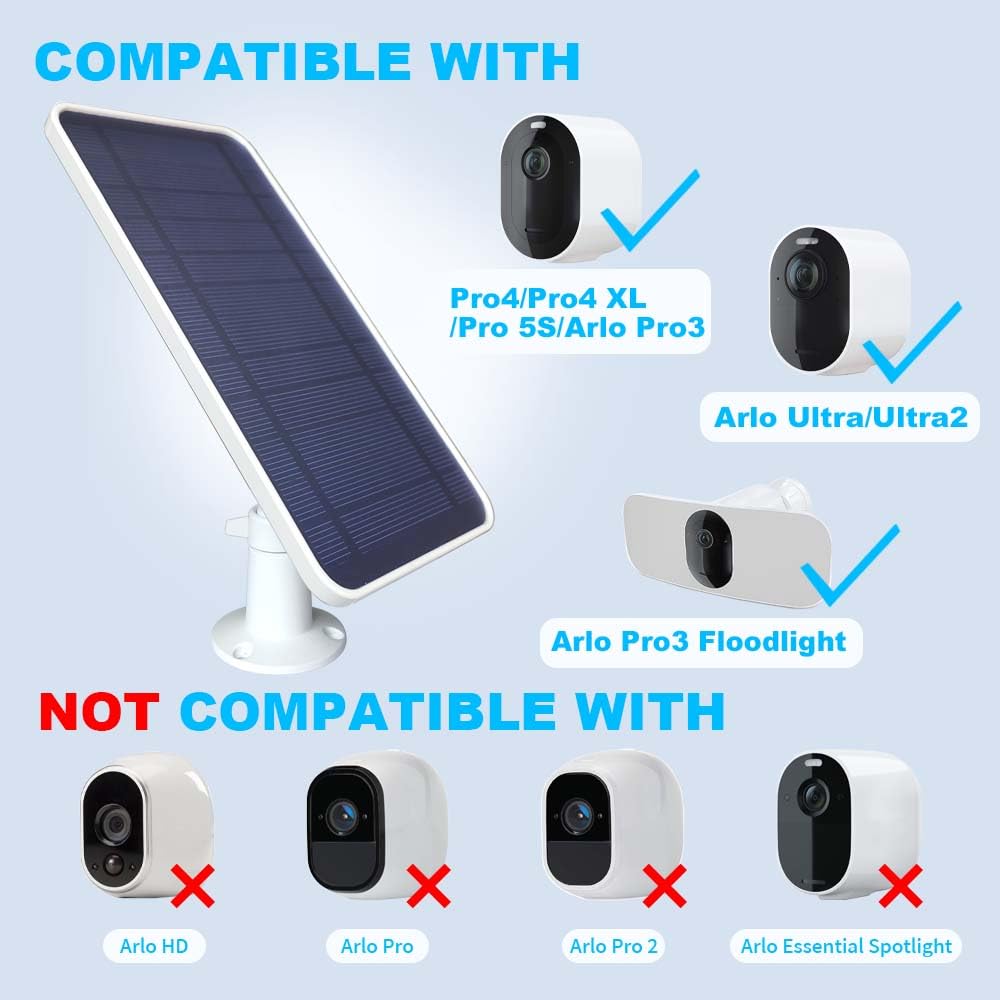 DIANMU Solar Panel Charger for Arlo Pro 4/Ultra 2/Pro 5S 2K/Ultra/Pro 3 Spotlight/Pro 3 Floodlight Camera (Not for Essential/Pro2/Pro), with 13FT Magnetic Charging Cable and Adjustable Mount (1 Pack)
