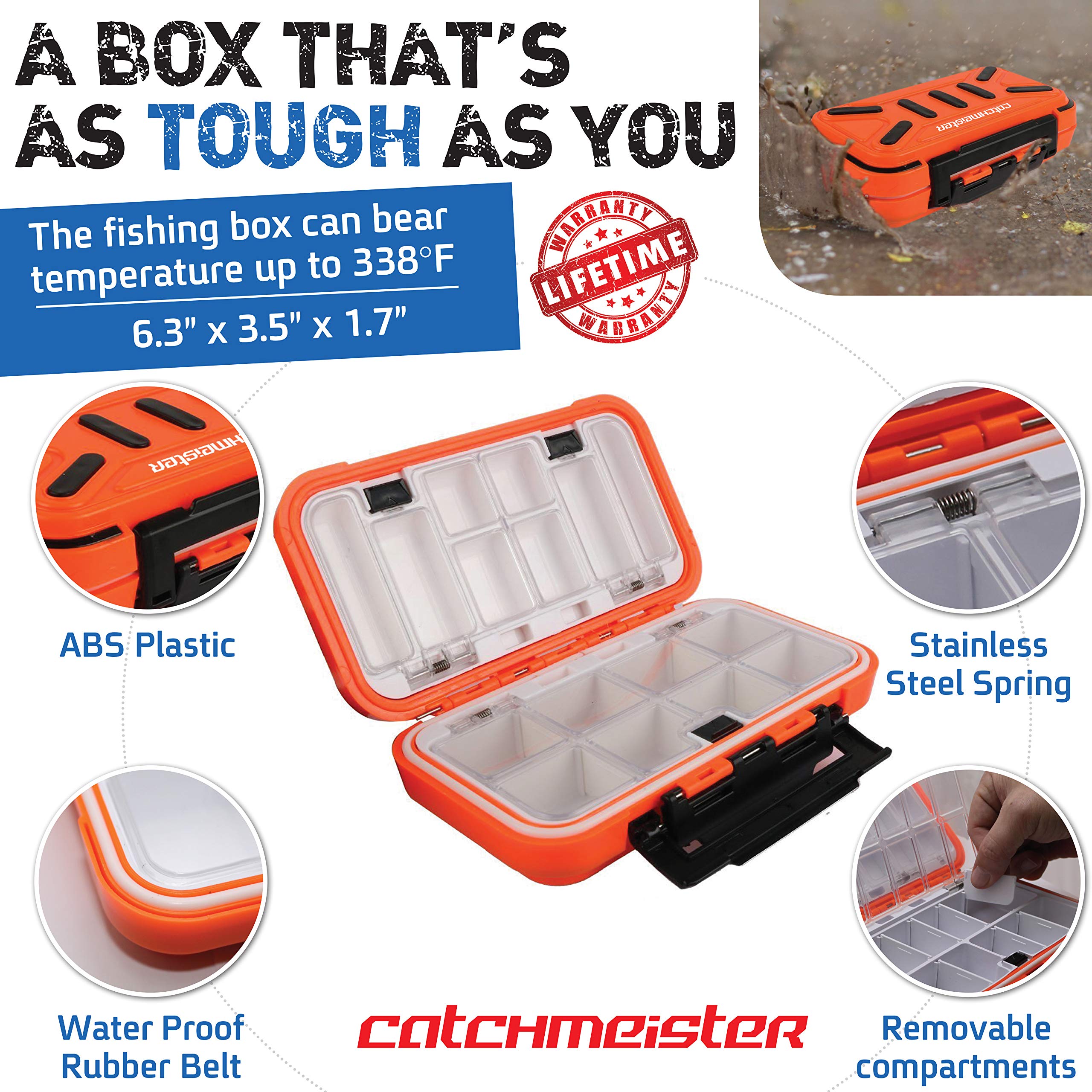 catchmeister Fishing Tackle Box and Spinner Lure Kit Double Layer Hard Plastic 28 Piece Saltwater & Freshwater Fishing Rig
