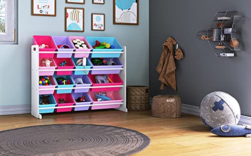 Humble Crew, White/Blue/Pink/Purple Extra-Large Toy Organizer, 16 Storage Bins