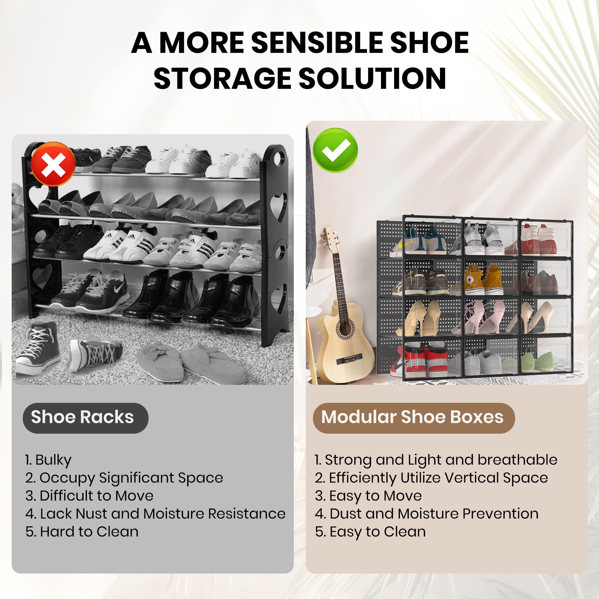 Fkprorjv XX Large Shoe Storage Box Organizer for Closet, 12 Pack Space Saving Versatile Clear Plastic Stackable Sneaker Shoe Rack Containers Bins Holders, Portable Closet Organizers and Storage, Black