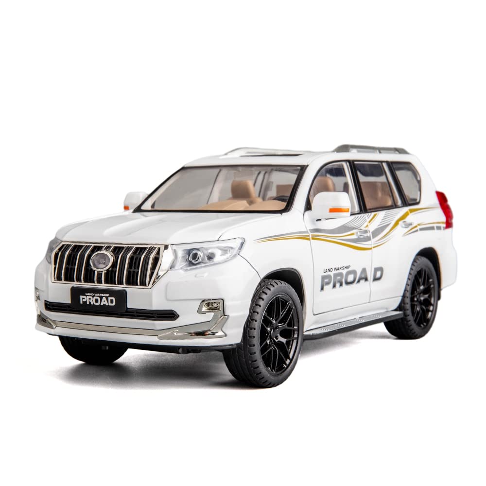 WAKAKAC 1/18 Scale Prado Die-cast Model Car, Alloy Metal Pull Back Collectible Vehicles Toys with Sound and Light Car for Kids and Adults Gifts(White)