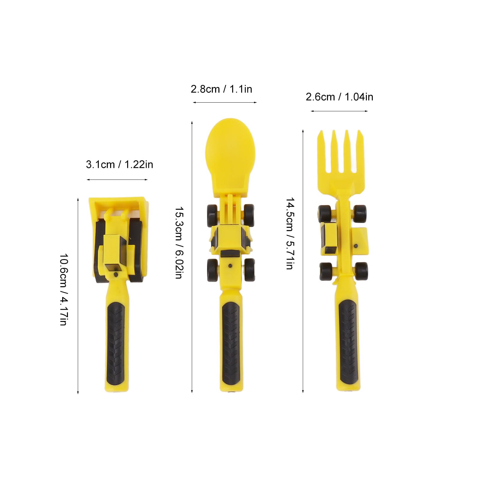 Construction Themed Utensils, Excavator Fork Spoon, Eating Set with Pusher, Safe and Easy to Use