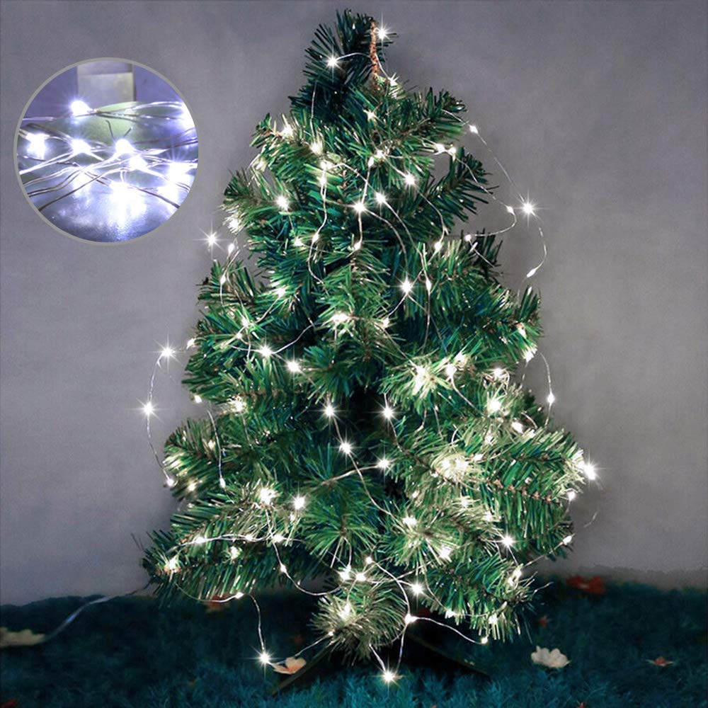 Solar String Lights, 2 Pack 100 LED Copper Wire Lights, Waterproof Fairy Decoration Starry String Lights - 8 Modes, Indoor/Outdoor for Gardens, Patios, Homes, Parties, Cool White 2 Pack