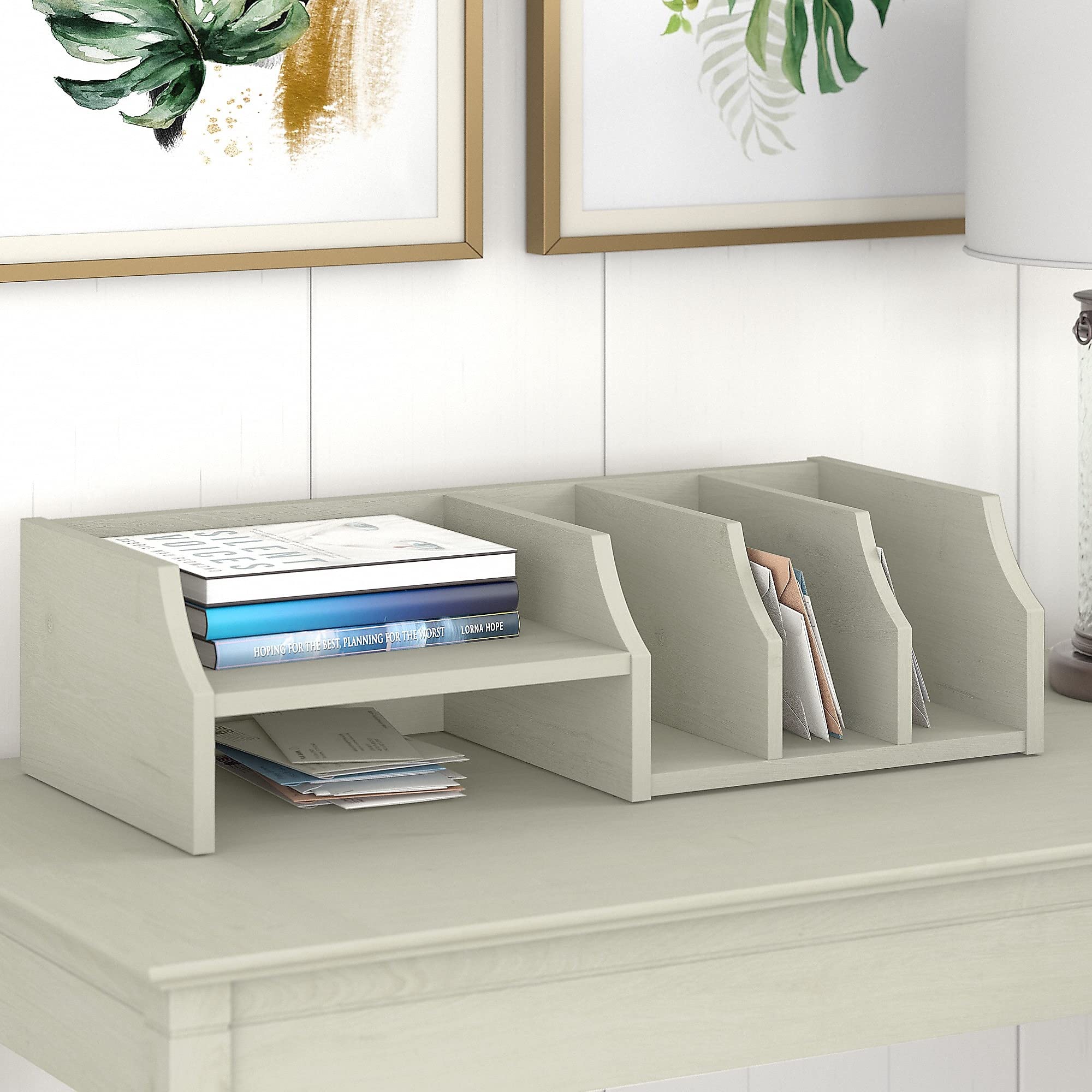 Bush Furniture Key West Universal Desktop Organizer with Shelves in Linen White Oak