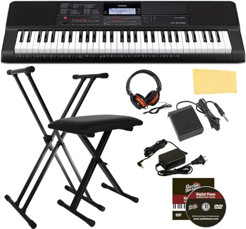 Casio CT-X700 Portable Keyboard Bundle with Stand, Bench, Sustain Pedal, Power Adapter, Austin Bazaar Instructional DVD, and Polishing Cloth