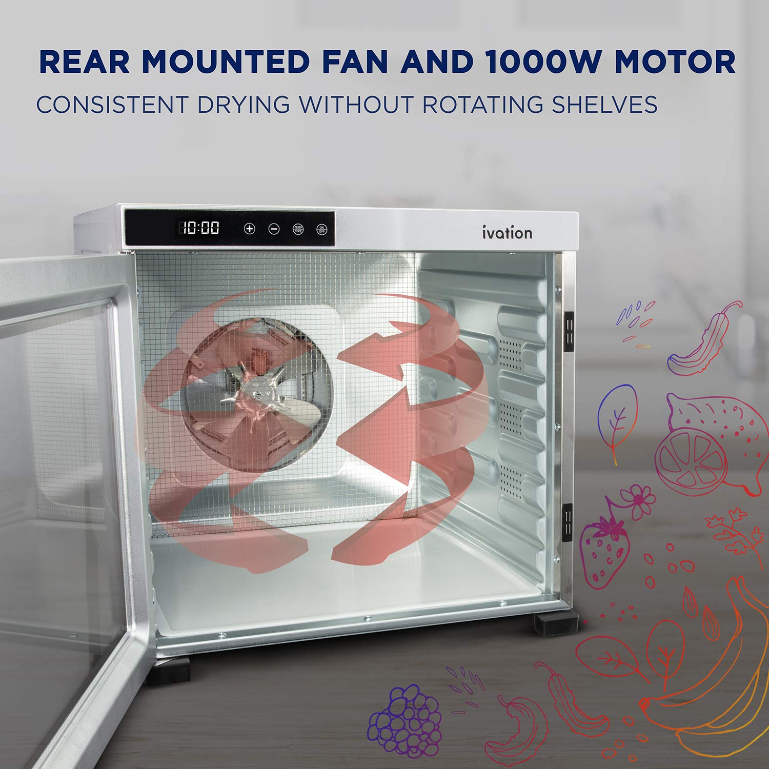 Ivation 6 Tray Commercial Food Dehydrator Machine |600w, Easy Setup, Digital Adjustable Timer and Temperature Control | Dryer for Jerky, Herb, Meat, Beef, Fruit and To Dry Vegetables | Stainless Steel