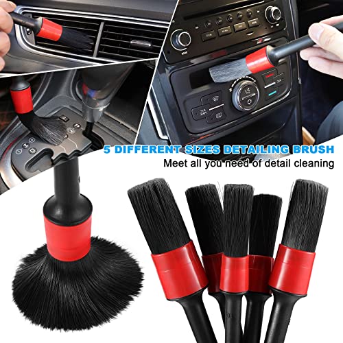 OCR 17PCS Car Detailing Brush Kit, Wheel Cleaning Brushes Rim Brush Duster Brush Wash Mitt Towels Wax Pads, Car Cleaning Tools for Auto Interior Exterior, Wheels, Dashboard, Leather, Air Vents