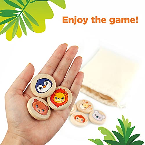 Ulanik Wild Animals Matching Memory Game for Toddlers Age 3 + Year Old Preschool Wooden Board Games for Kids 4-8 Learning & Education Toys β 30 Chips, 1.57 in